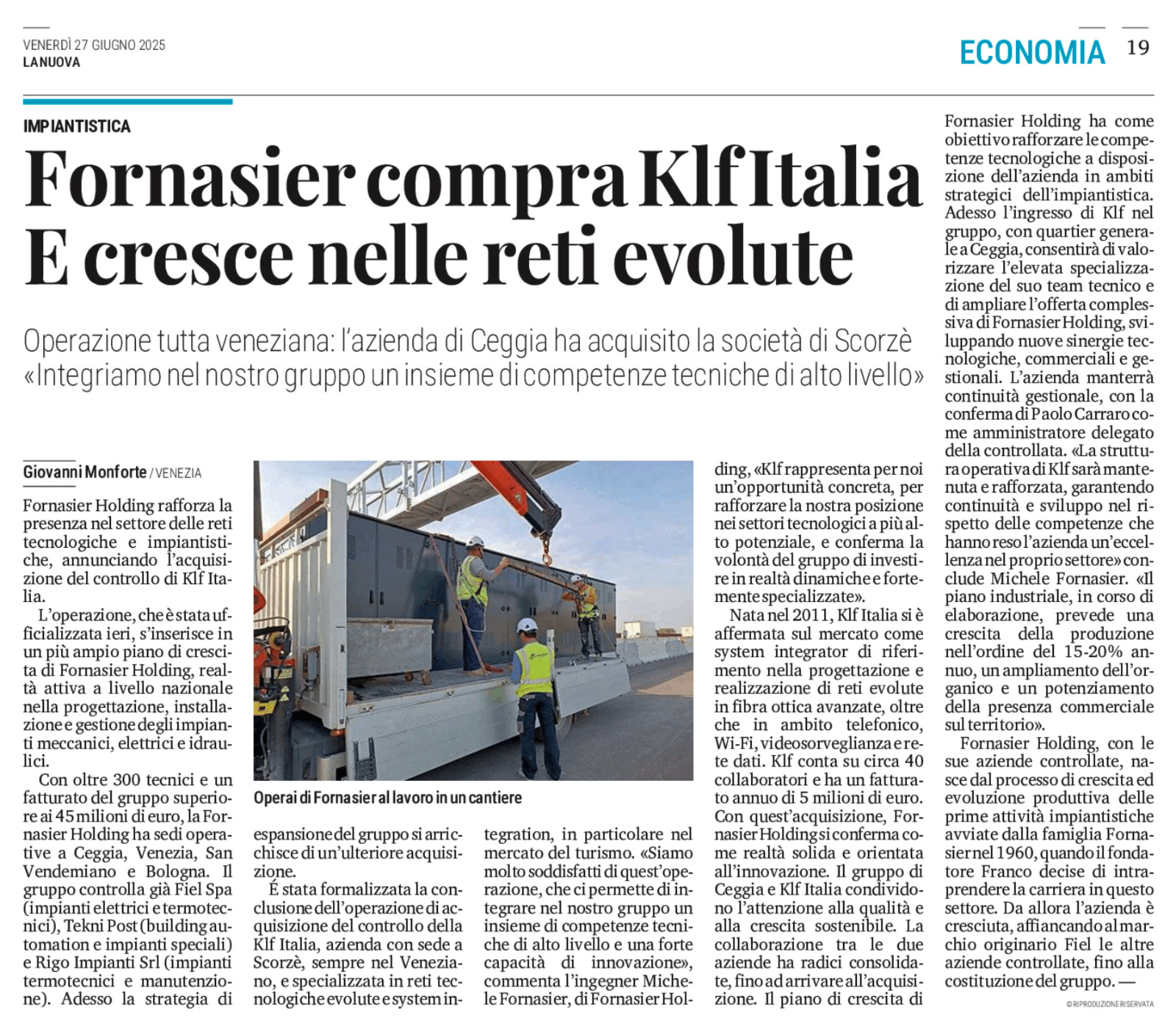 KLF entra nel gruppo Fornasier! - Fiel Spa